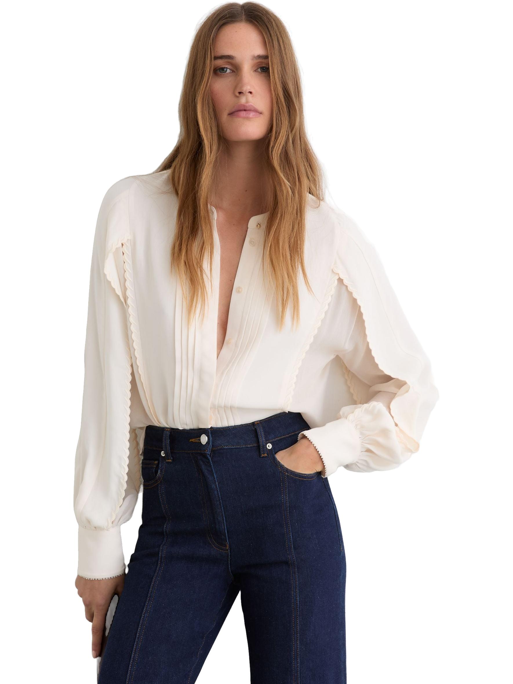 REISS Maddie Pleated Embroidered Blouse